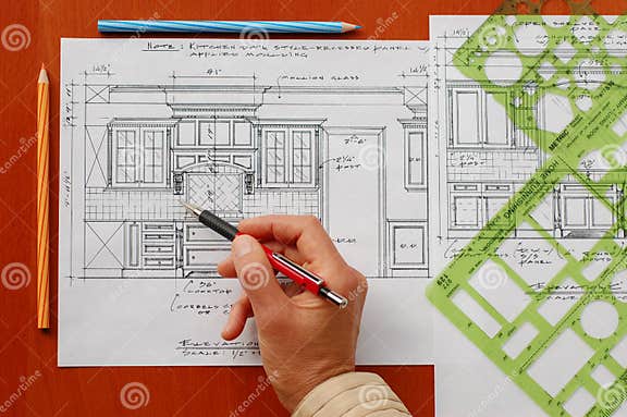 Interior design drawings stock photo. Image of hand, kitchen - 3371756