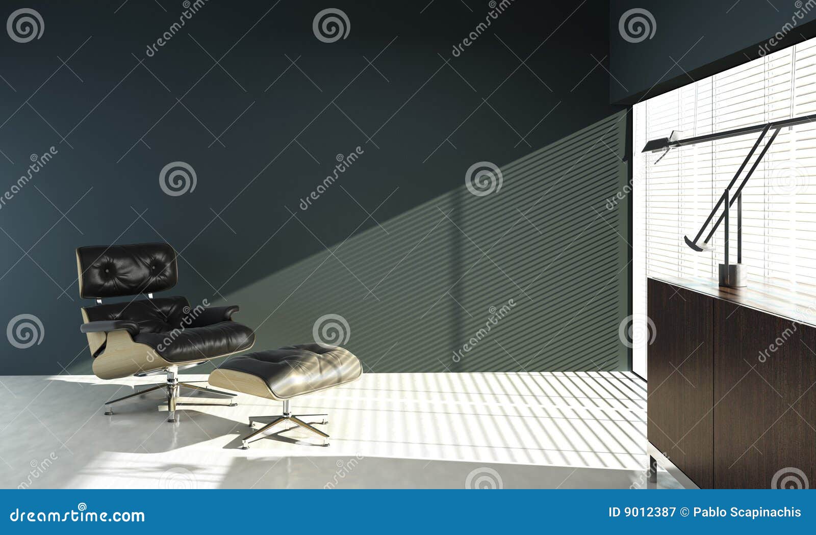 Interior Design of Eames Chair on Blue Wall Stock Illustration ...