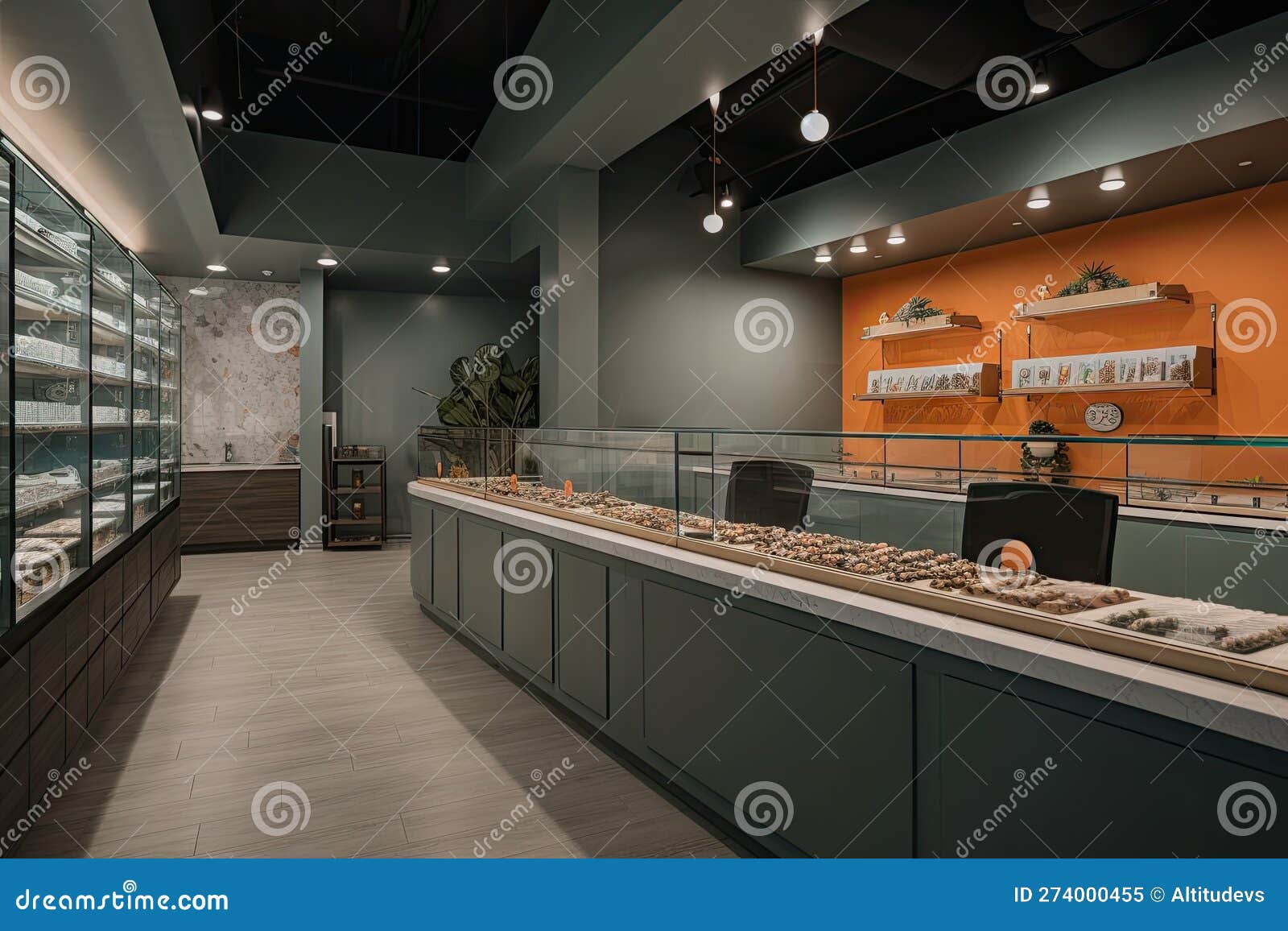 Interior Design Elements of a Sleek and Modern Dispensary, with Pops of ...