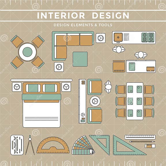 Interior Design Layout & Tools Stock Vector - Illustration of cabinet ...