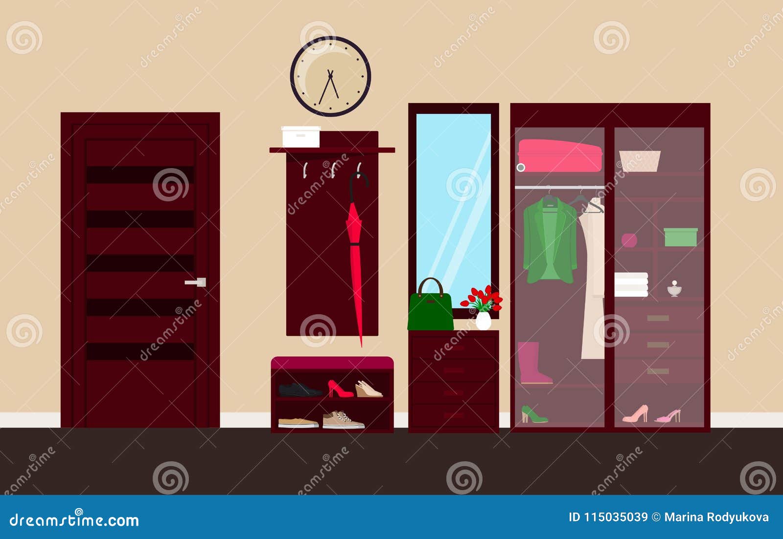Interior Design of the Hallway. Vector Flat Illustration. Stock Vector ...