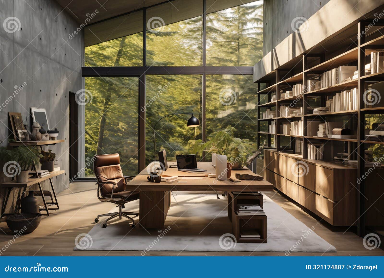 Interior Design Home Office within a Brutalist Structure. Interplay of ...