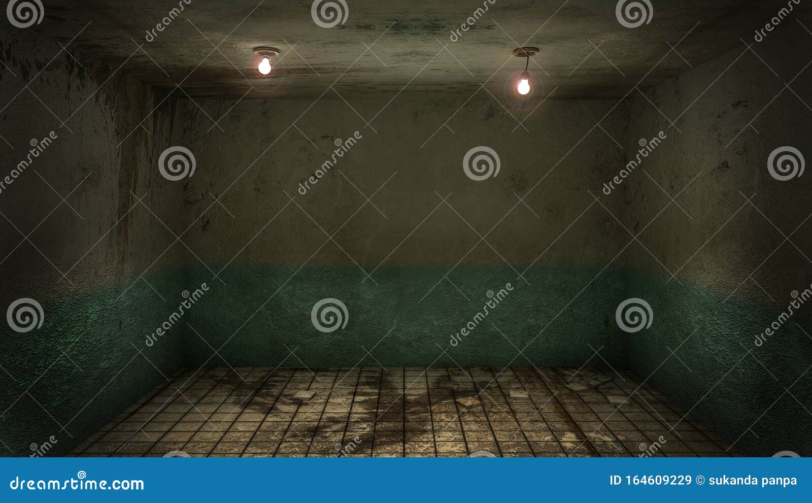 The Interior Design of Horror and Creepy Damage Empty Room., 3D ...