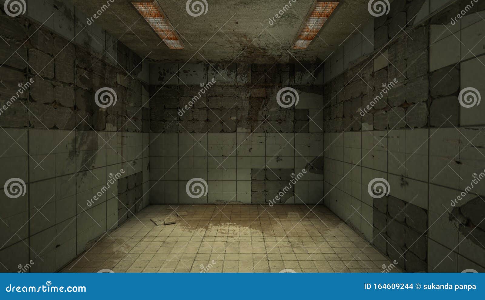 The Interior Design of Horror and Creepy Damage Empty Room., 3D ...