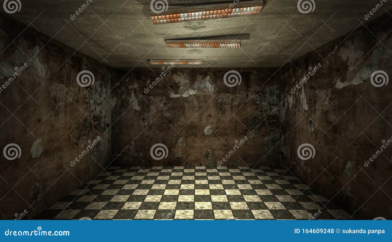 The Interior Design of Horror and Creepy Damage Empty Room., 3D ...