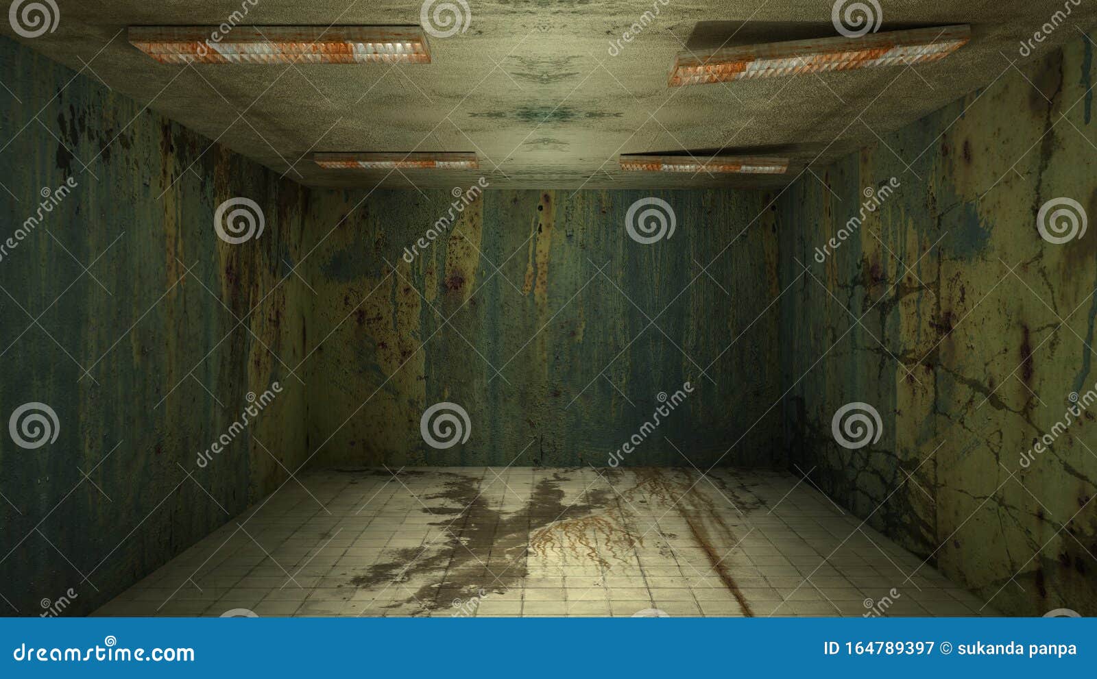 The Interior Design of Horror and Creepy Damage Empty Room., 3D ...
