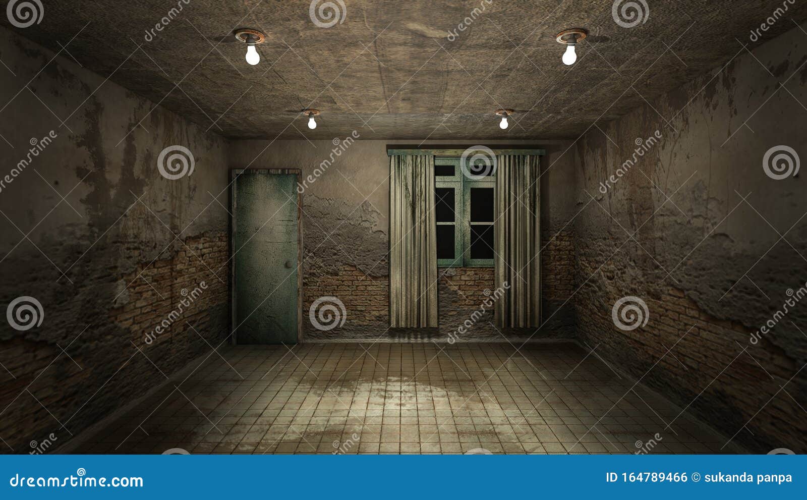 The Interior Design of Horror and Creepy Damage Empty Room., 3D ...