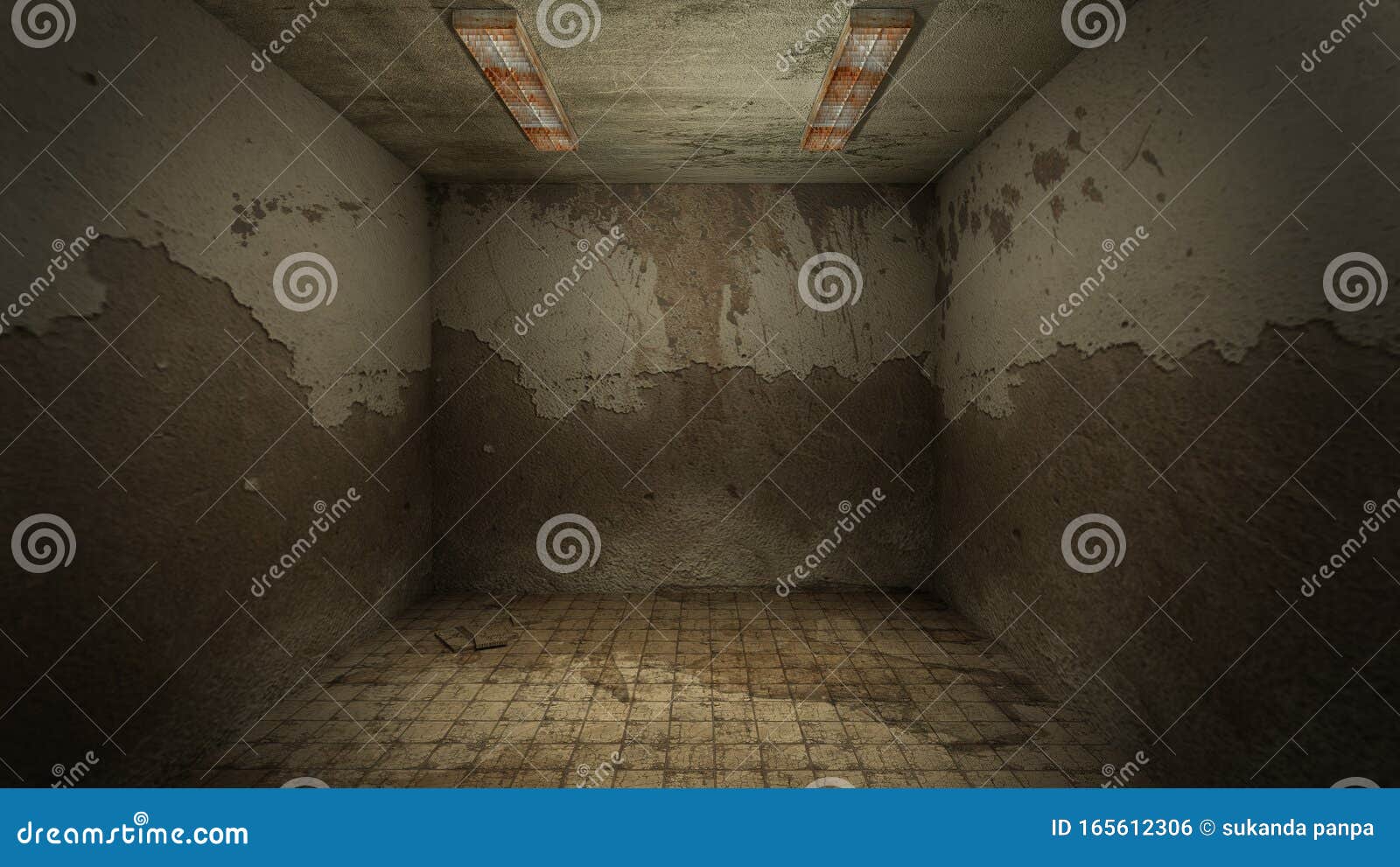 The Interior Design Of Horror And Creepy Damage Empty Room., 3D ...