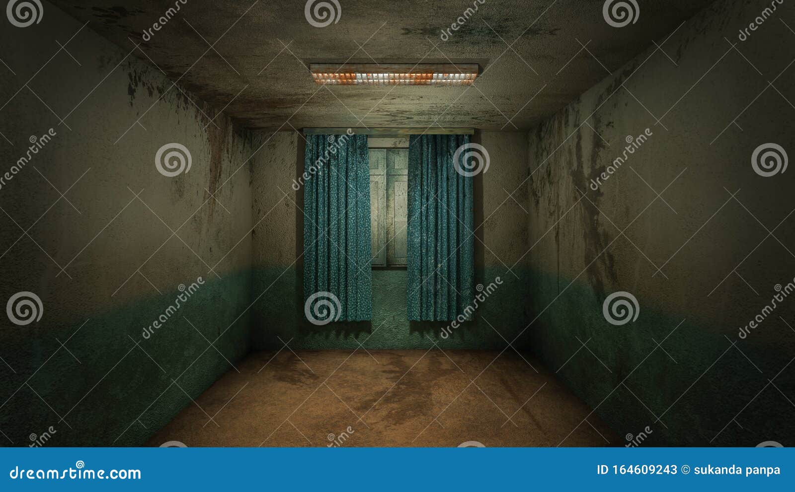 The Interior Design of Horror and Creepy Damage Empty Room., 3D ...