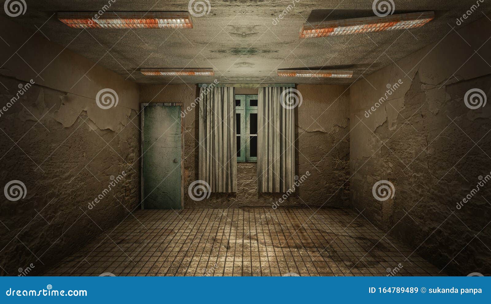The Interior Design of Horror and Creepy Damage Empty Room., 3D ...