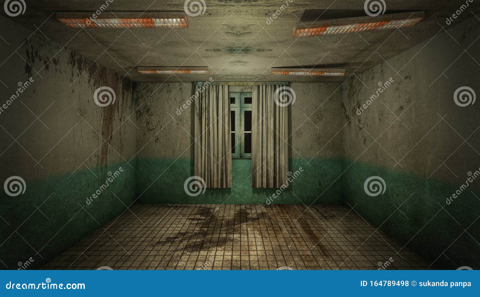 The Interior Design of Horror and Creepy Damage Empty Room., 3D ...