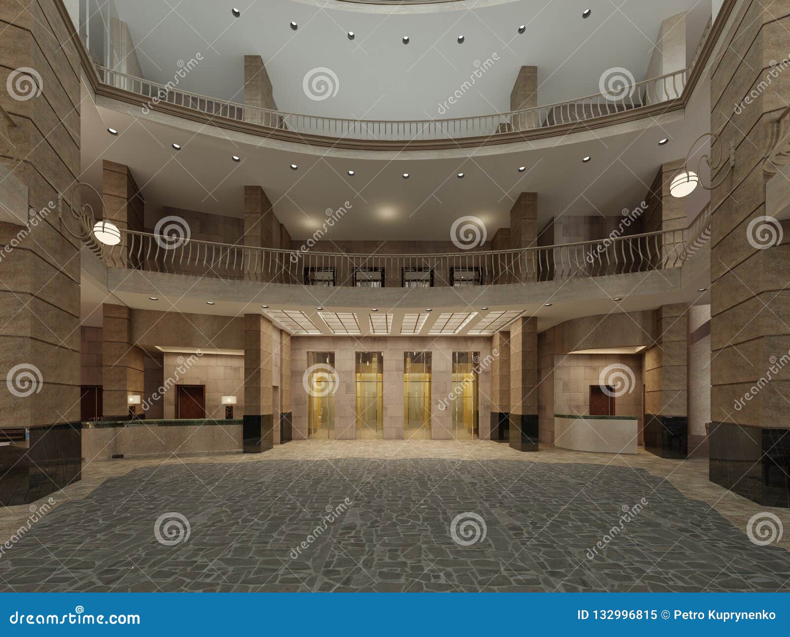 The Interior Design Of The Hotel Lobby With A Large Multi-storey ...