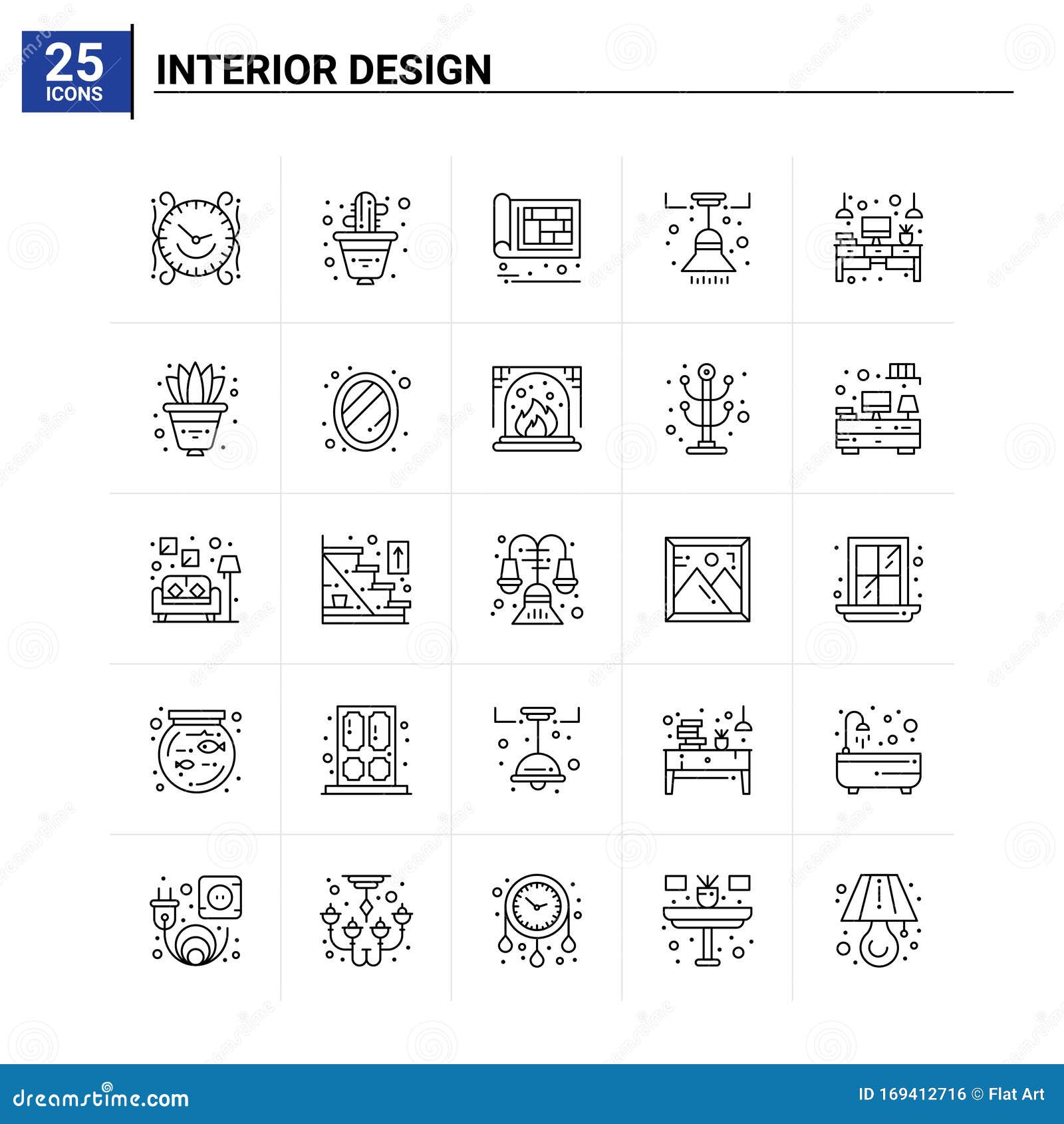 25 Interior Design Icon Set. Vector Background Stock Vector ...