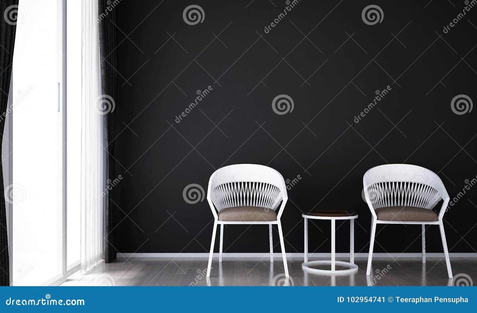 The Interior Design Idea of Modern Living Room and Black Wall Texture ...