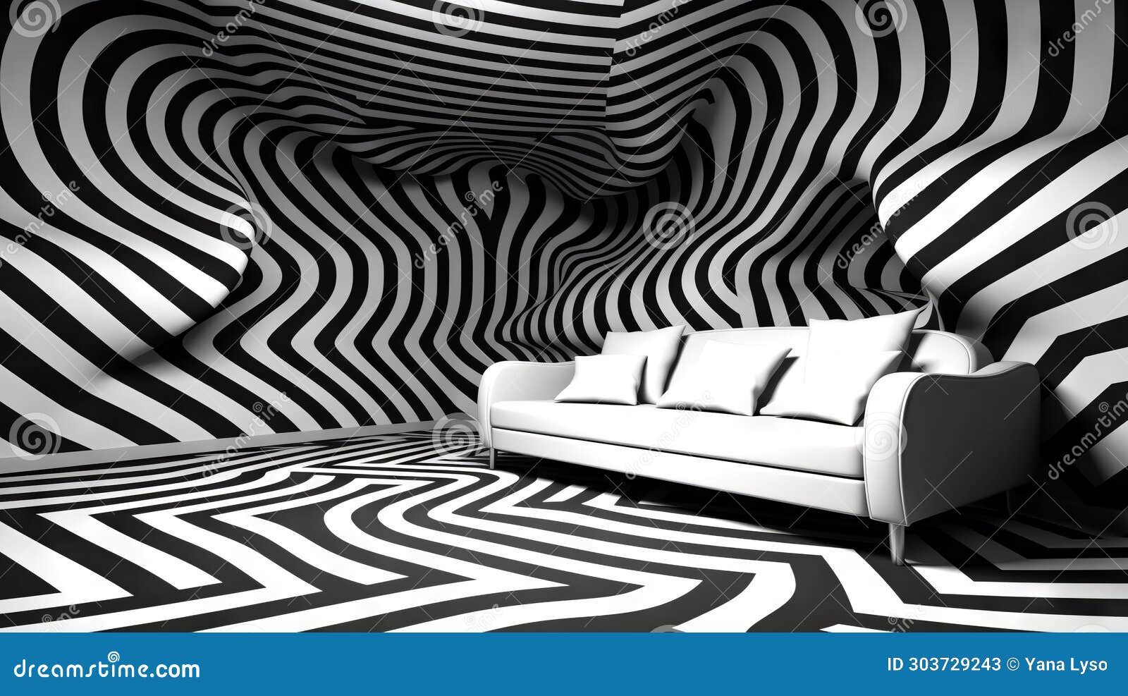Interior Design Image Featuring a Couch with a Striking Black and White ...