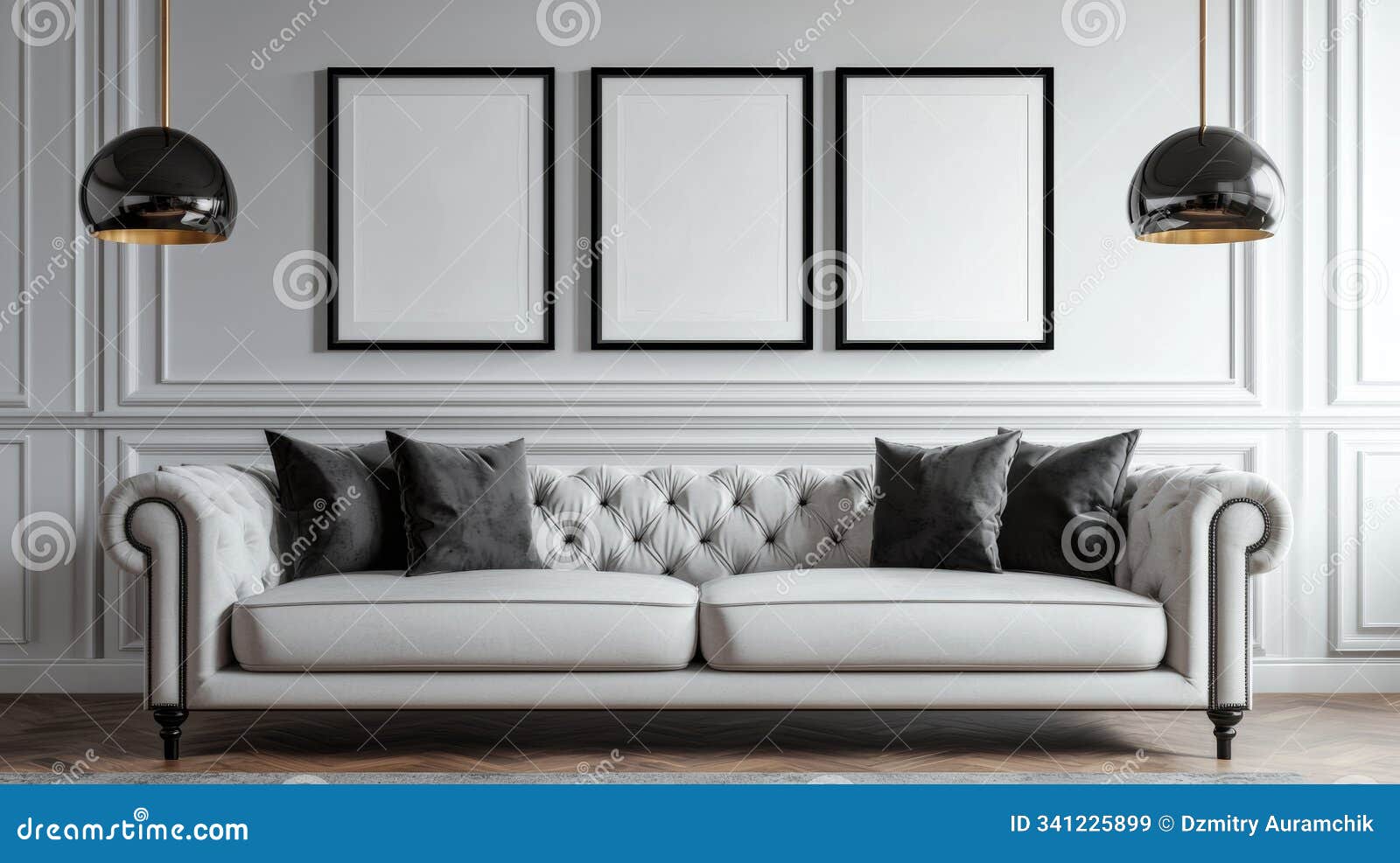The Interior Design Includes a Grey Couch and Photo Frames. Stock Image ...