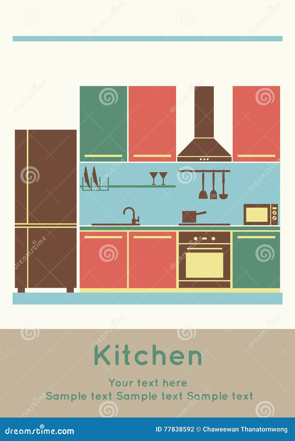 Interior design, kitchen stock illustration. Illustration of board ...