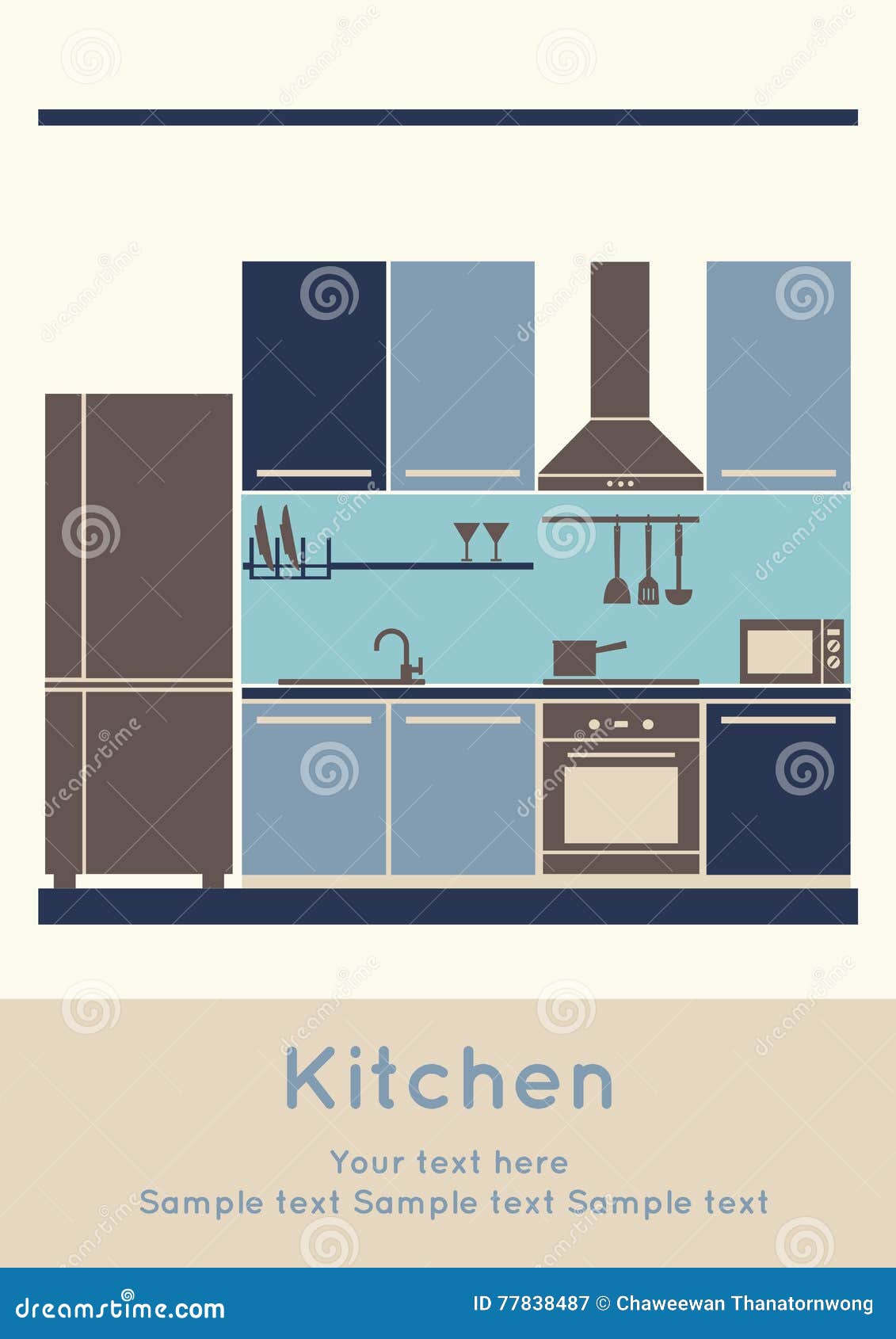 Interior design, kitchen stock vector. Illustration of food - 77838487