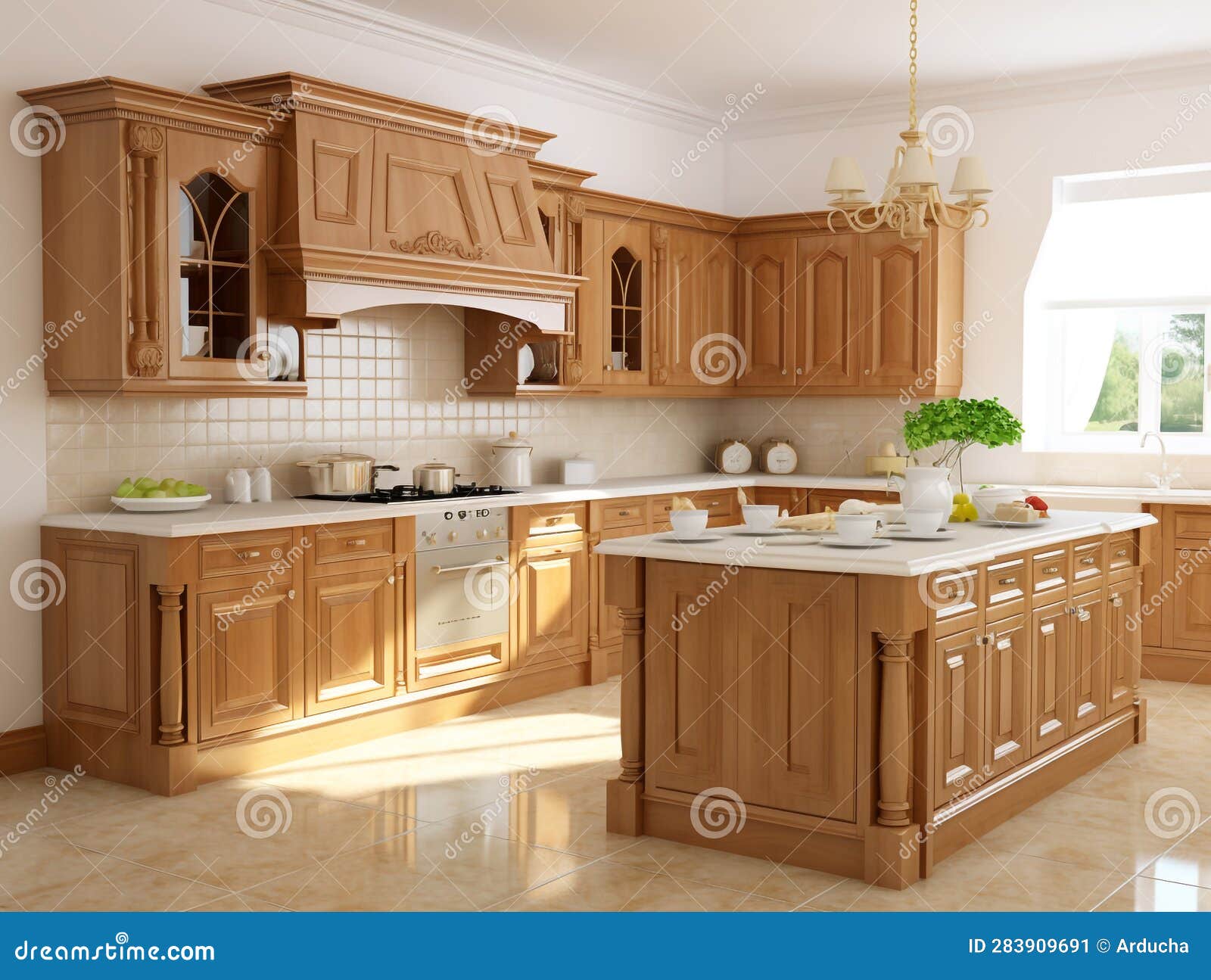 Interior Design Kitchen Set Wood Style Material Stock Illustration ...