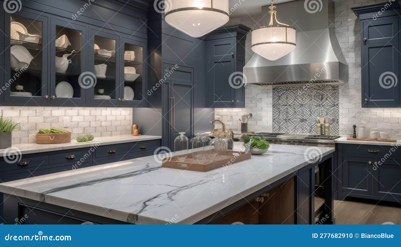 Interior Deisgn of Kitchen in Transitional Style with Backsplash Stock ...