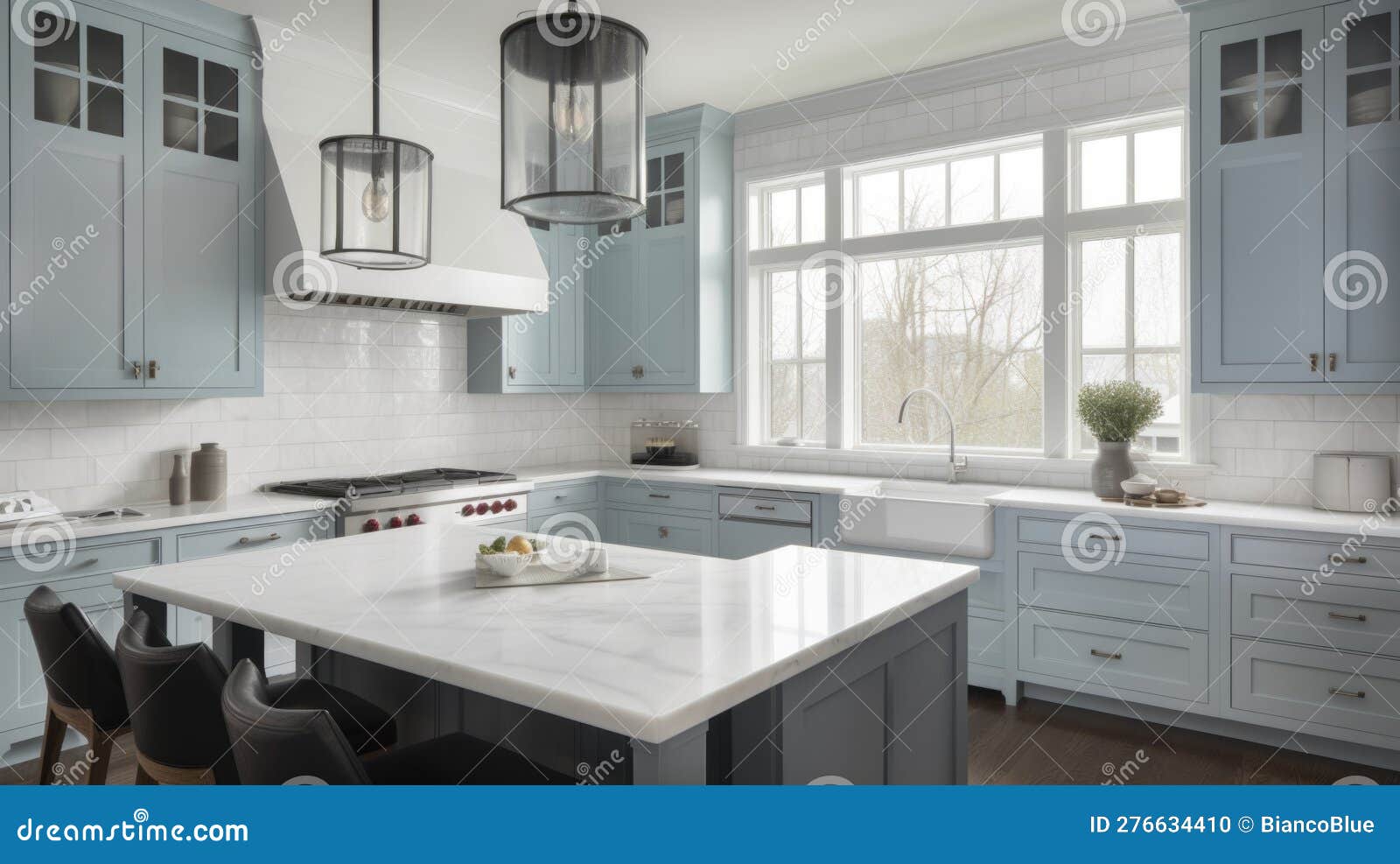 Interior Deisgn of Kitchen in Transitional Style with Kitchen Island ...