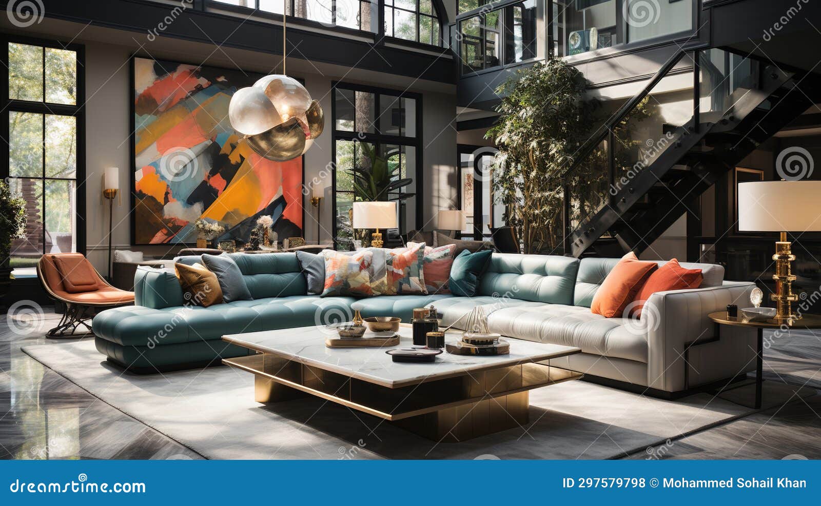 Interior Design of Large Living Room Background Stock Illustration ...