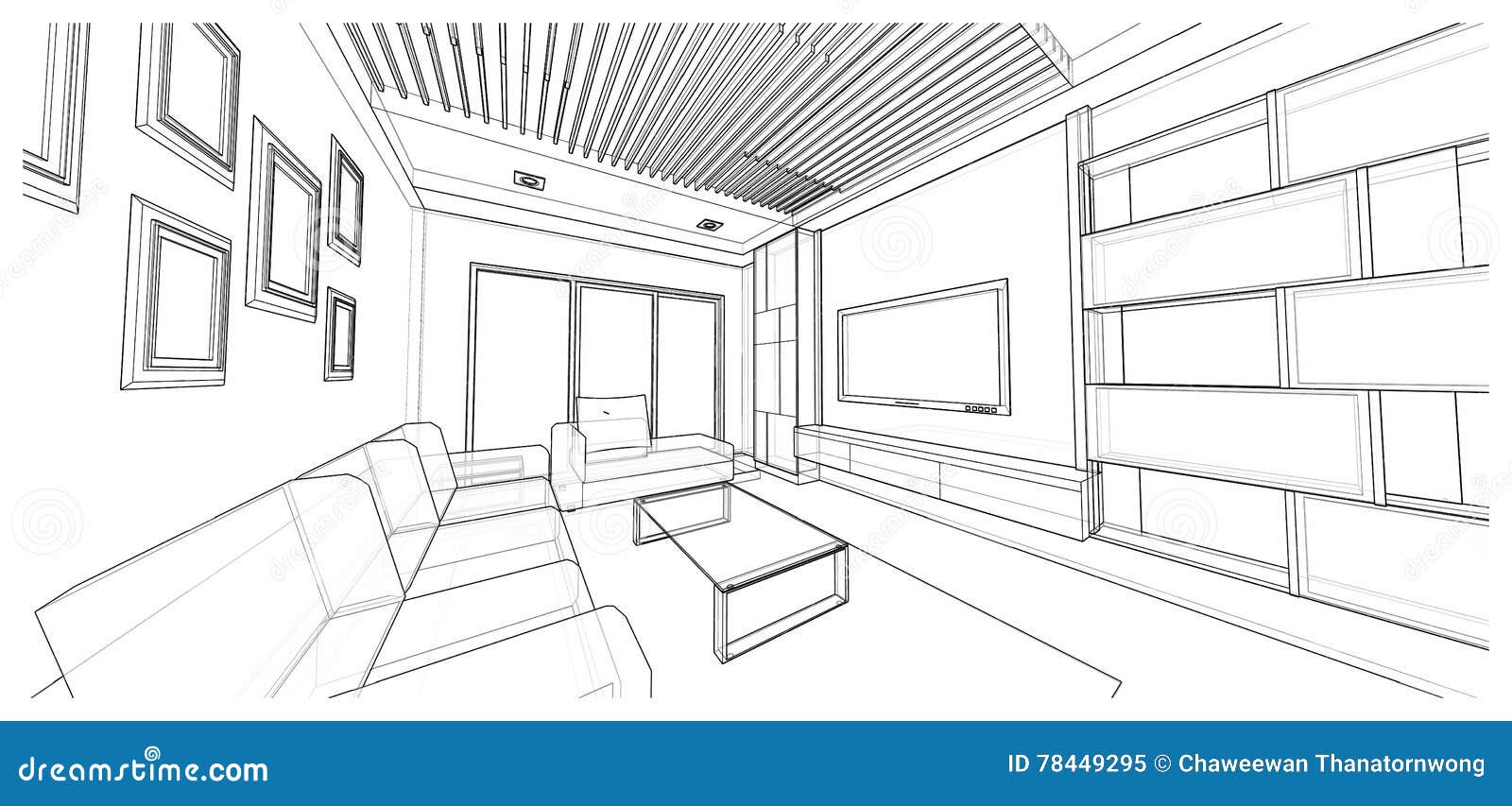 Interior design : living stock illustration. Illustration of drawing ...