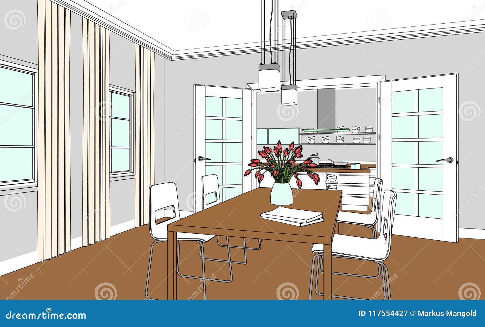 Interior Design Living Room Custom Drawing Stock Illustration ...