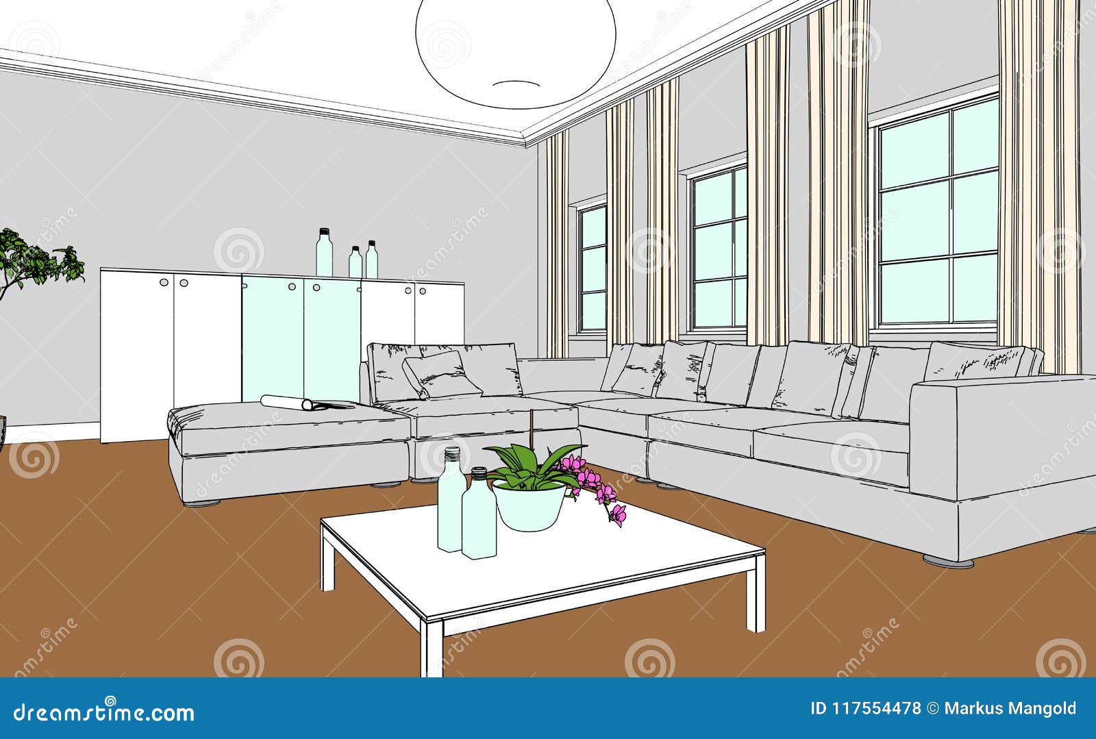 Interior Design Living Room Custom Drawing Stock Illustration ...