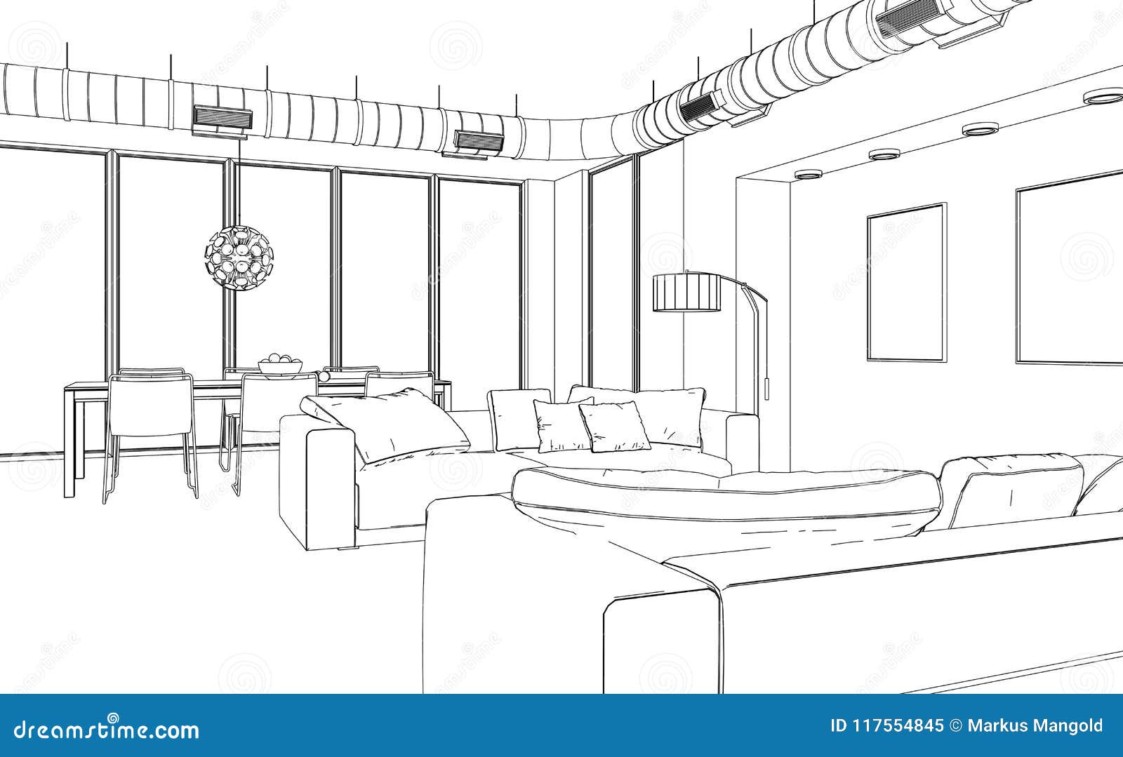 Interior Design Living Room Custom Drawing Stock Illustration ...