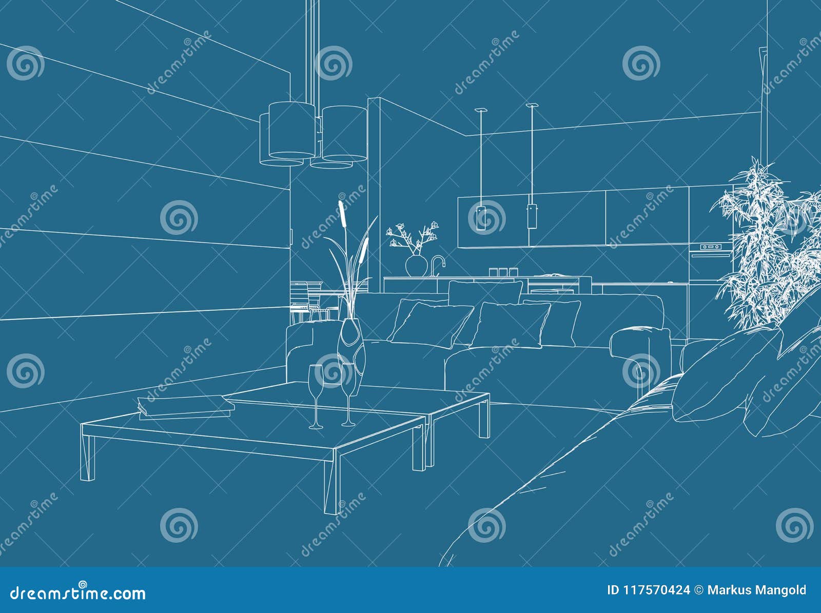 Interior Design Living Room Custom Drawing Stock Illustration ...