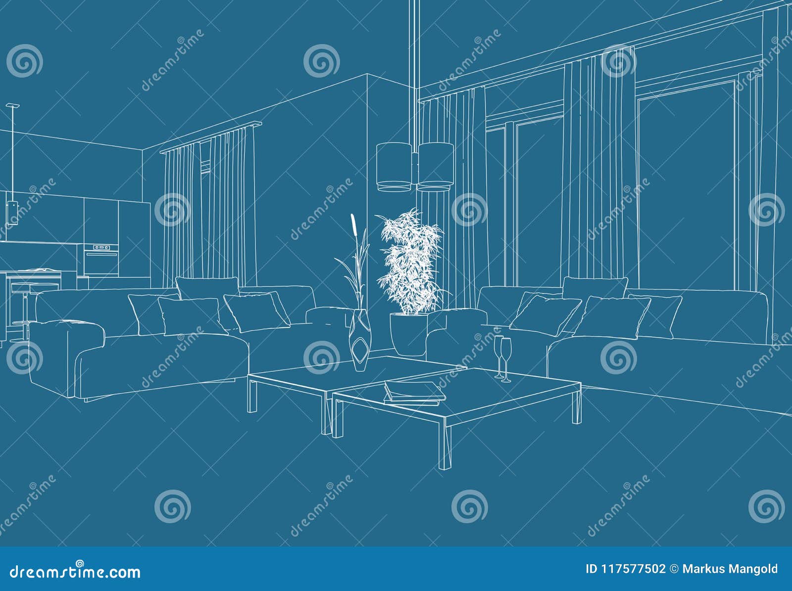 Interior Design Living Room Custom Drawing Stock Illustration ...