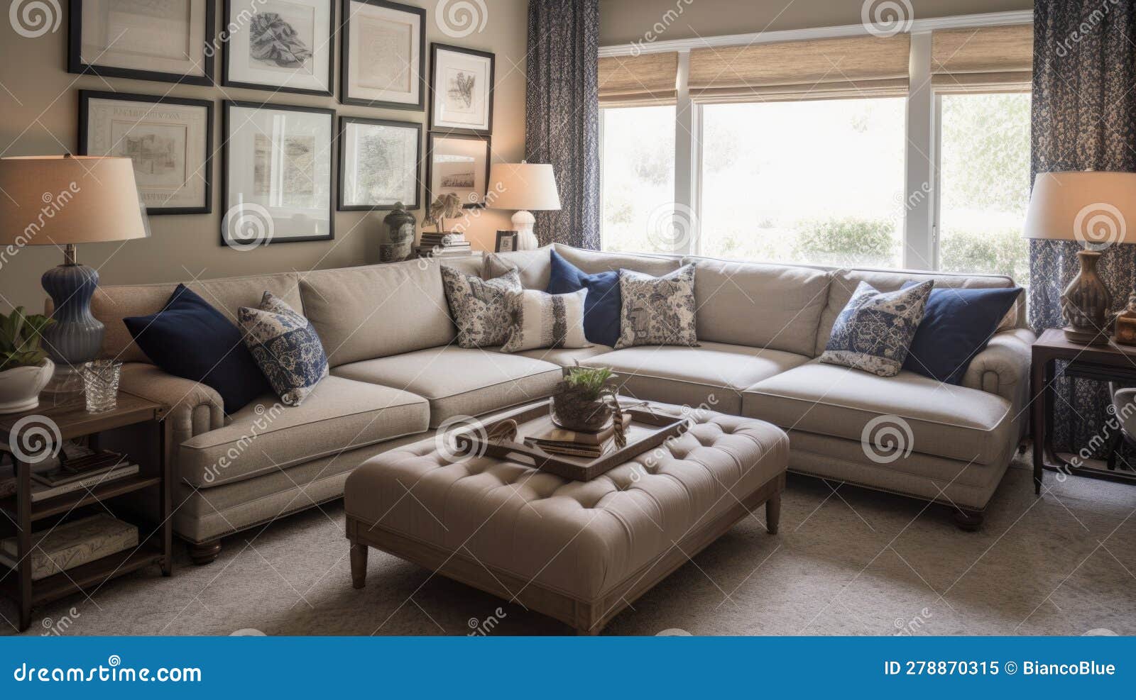 Interior Deisgn of Living Room in Transitional Style with Large ...