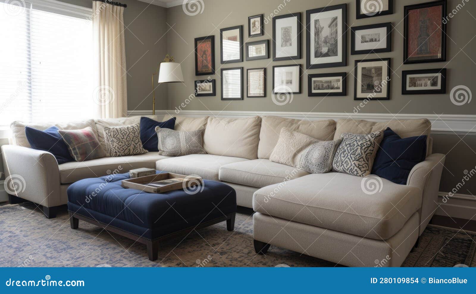Interior Deisgn of Living Room in Transitional Style with Large ...