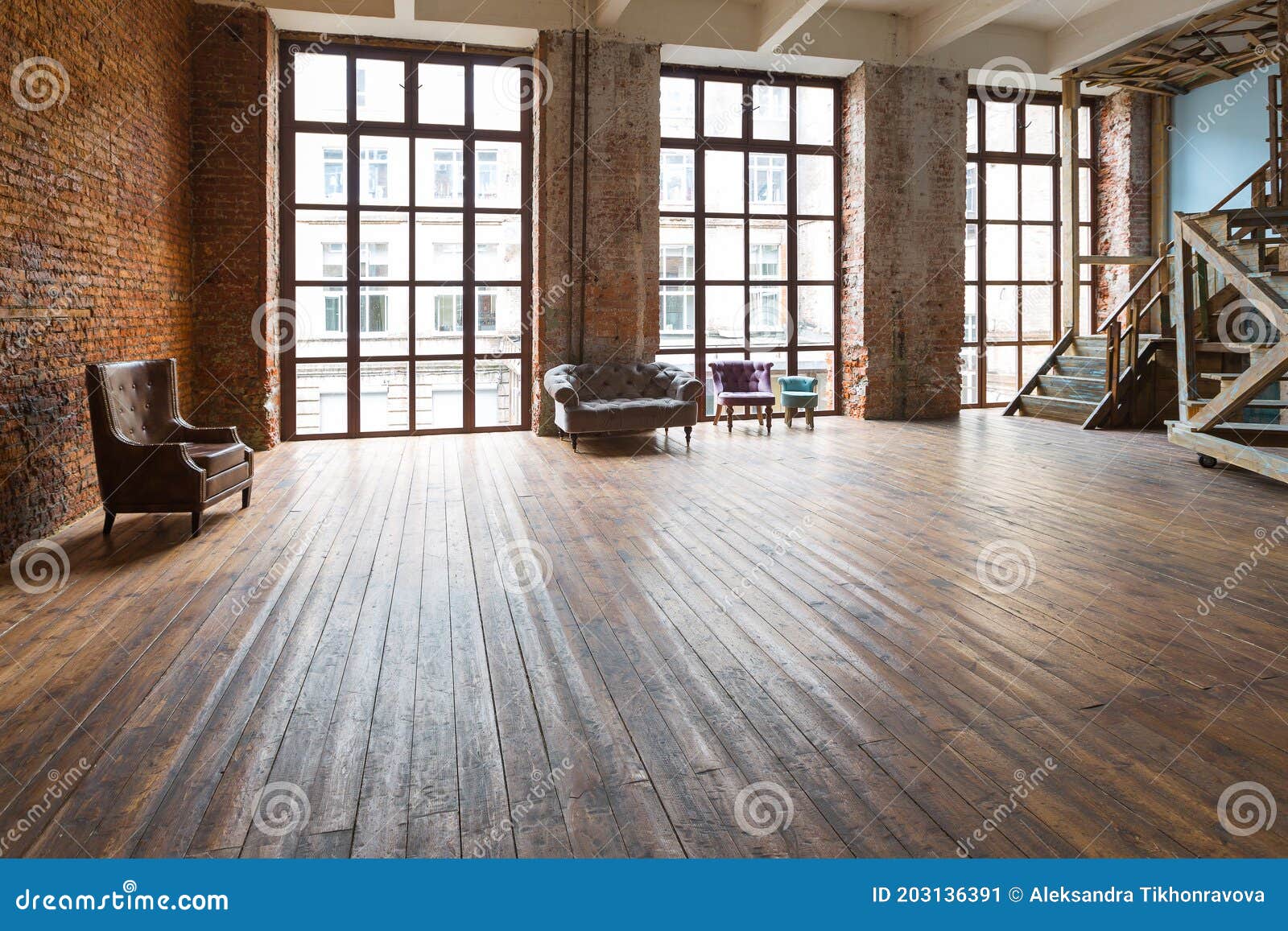 Interior Design in Loft Style of Spacious Empty Room with a Huge ...