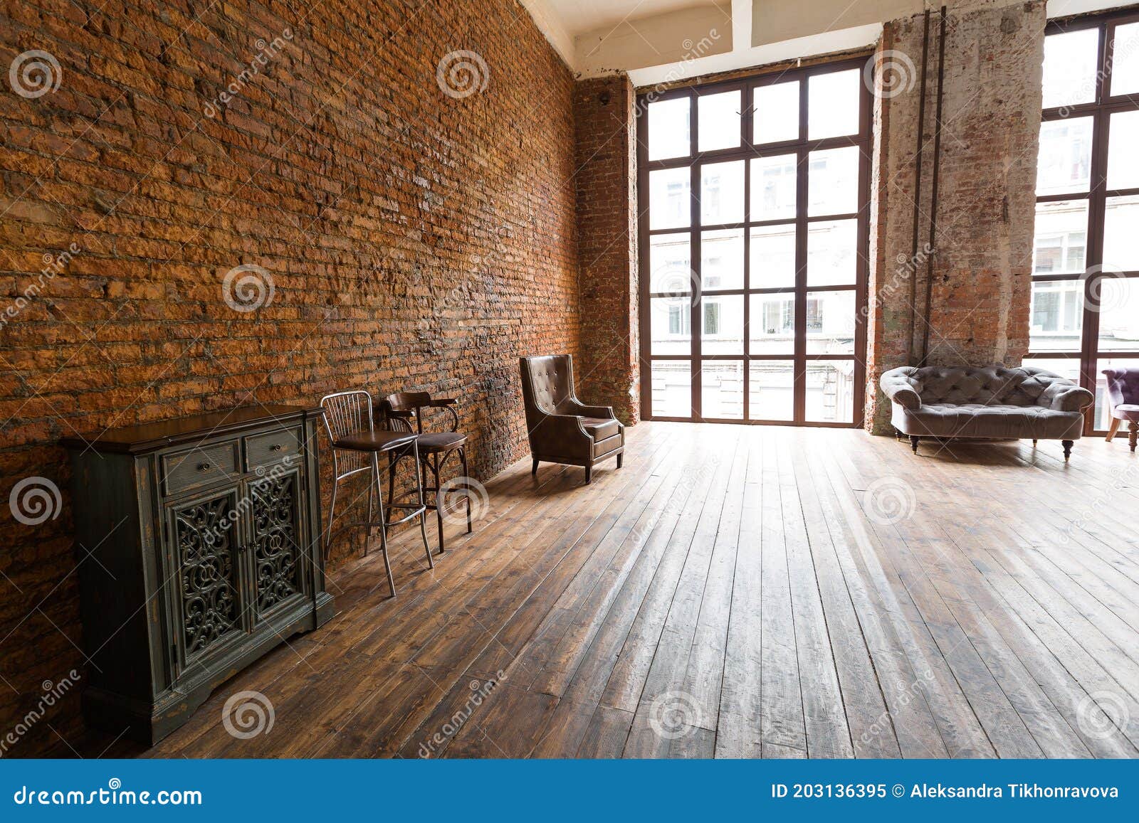 Interior Design in Loft Style of Spacious Empty Room with a Huge ...