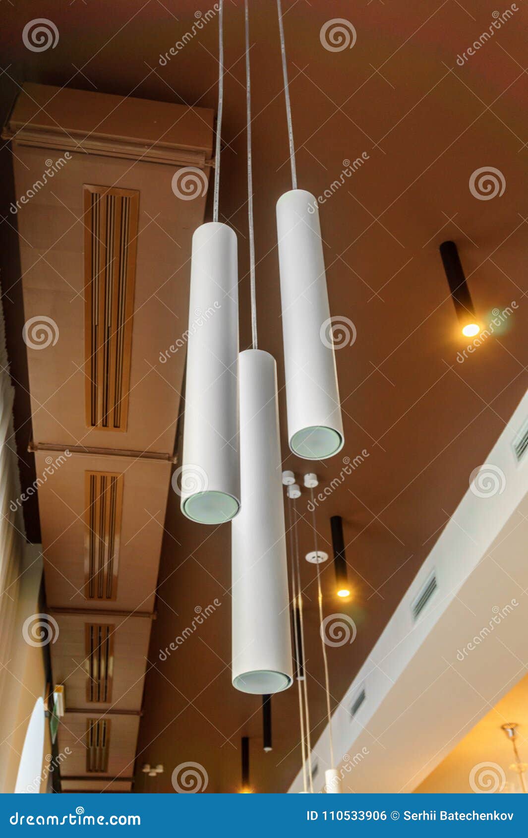 Interior Design with Long White Lamps Stock Photo - Image of decorative ...