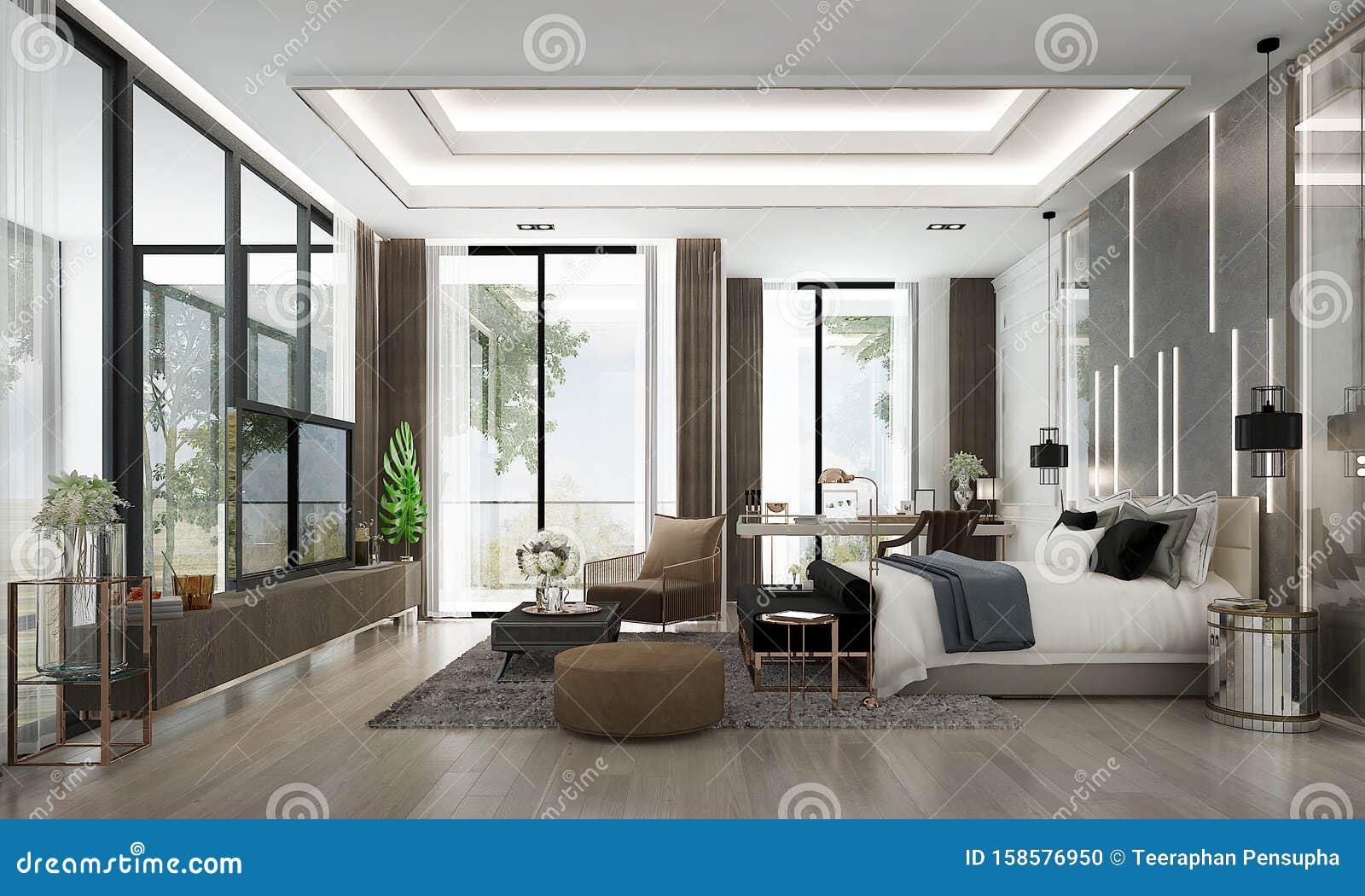 The Interior Design of Luxury Bed Room and Texture Wall Background ...