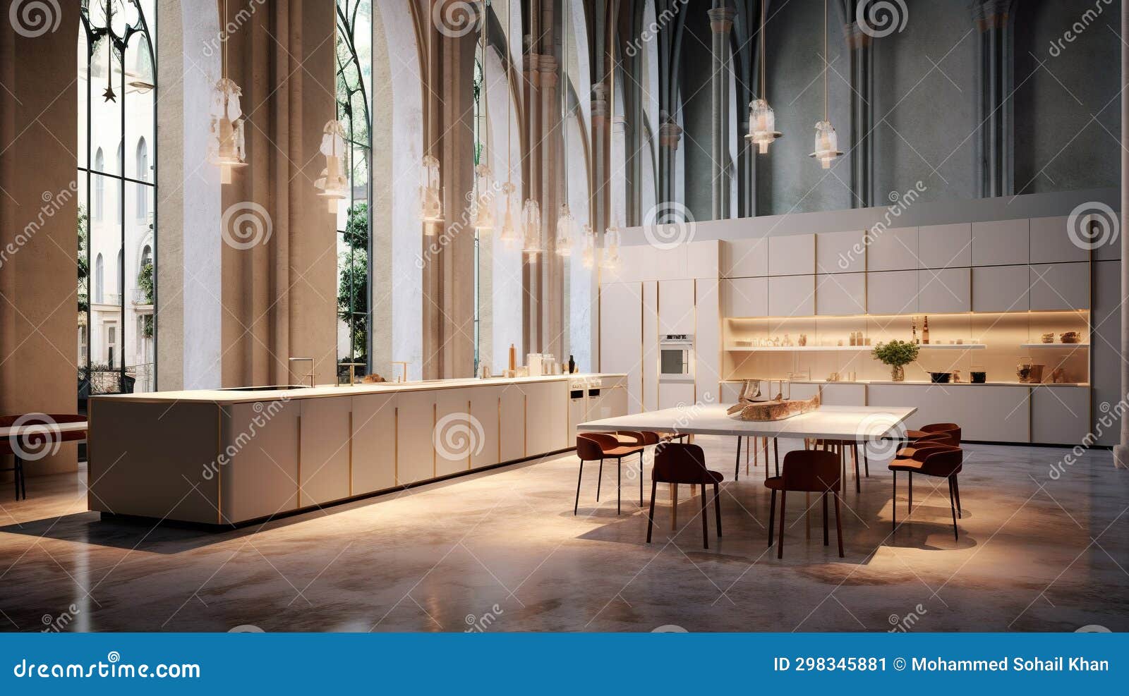 A Interior Design of a Luxury Large Kitchen in Palace Background Stock ...