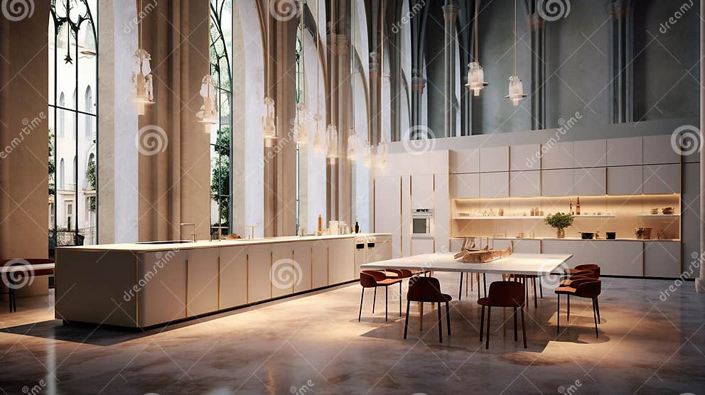 A Interior Design of a Luxury Large Kitchen in Palace Background Stock ...