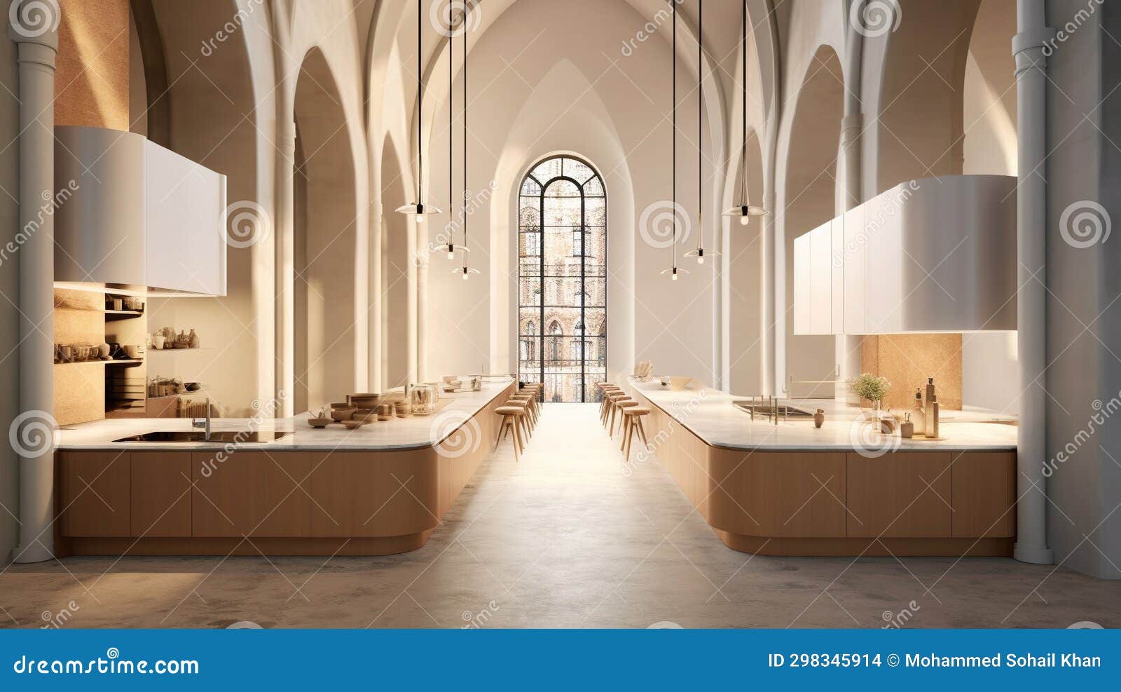 A Interior Design of a Luxury Large Kitchen in Palace Background Stock ...