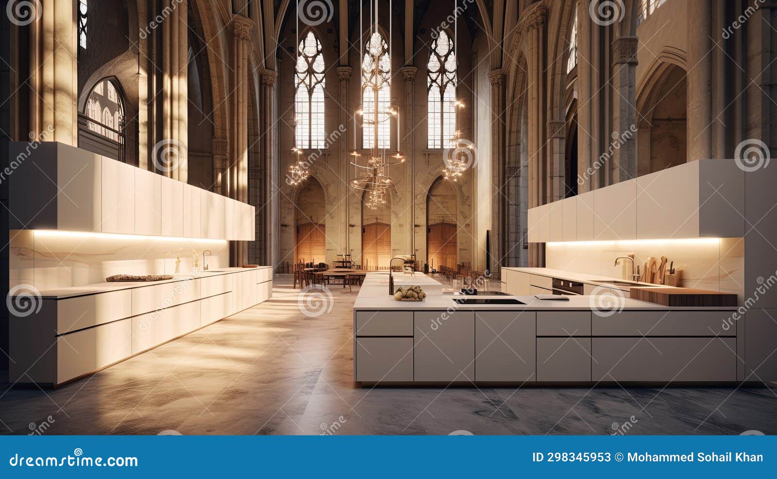 A Interior Design of a Luxury Large Kitchen in Palace Background Stock ...