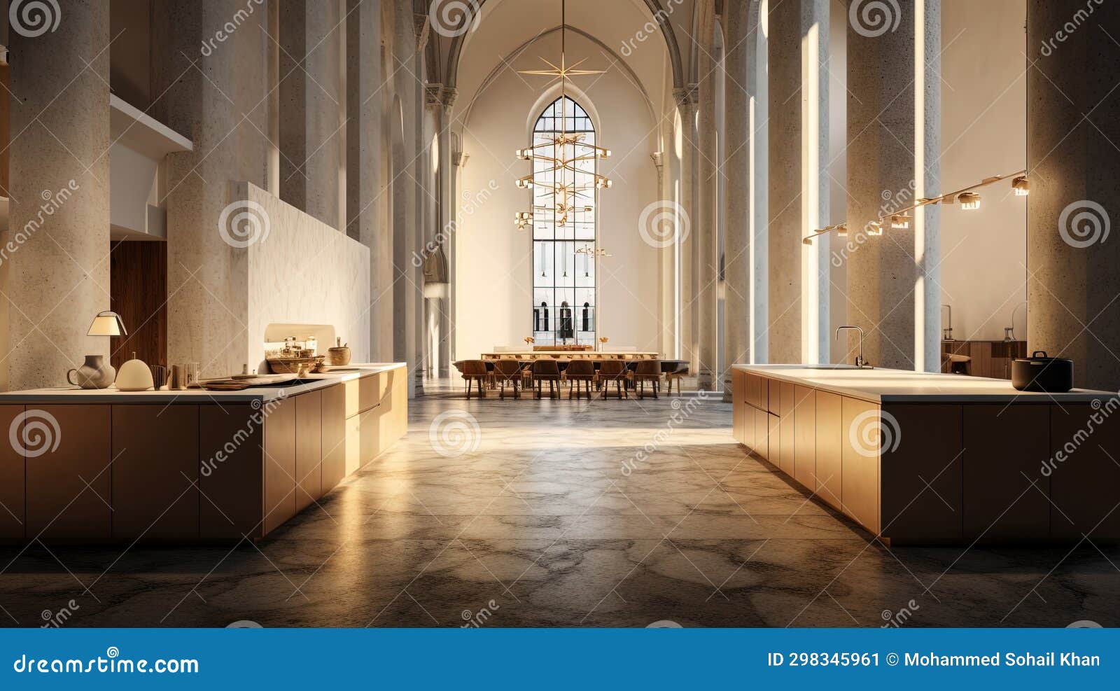 A Interior Design of a Luxury Large Kitchen in Palace Background Stock ...