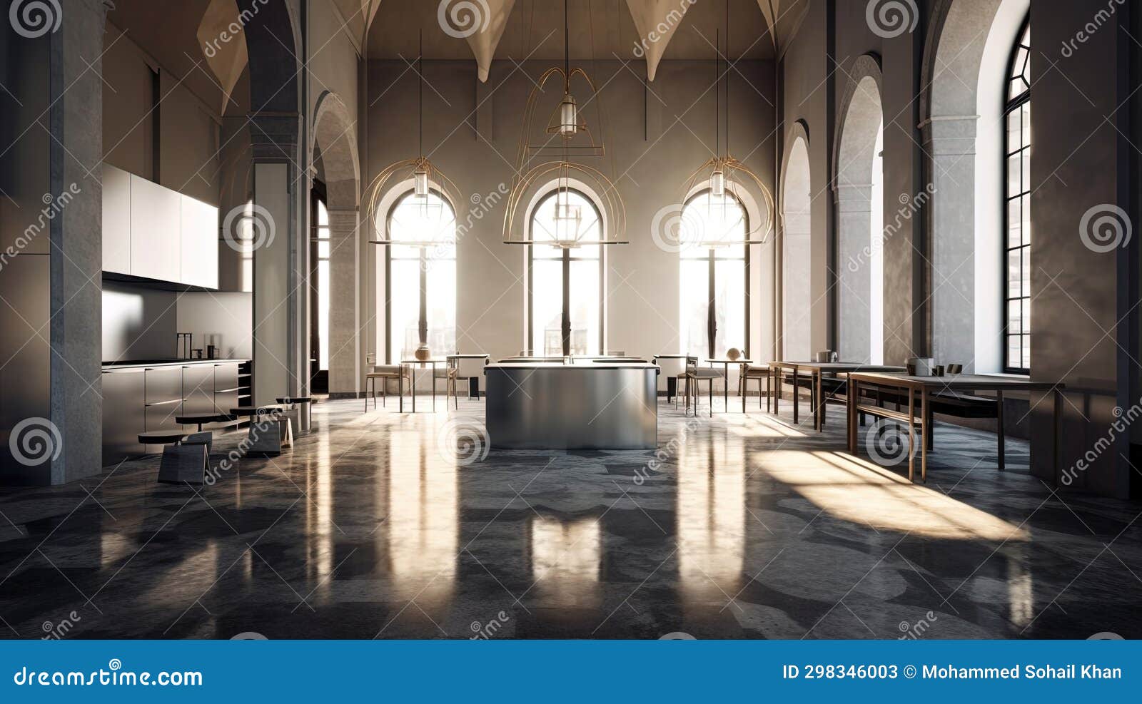 A Interior Design of a Luxury Large Kitchen in Palace Background Stock ...