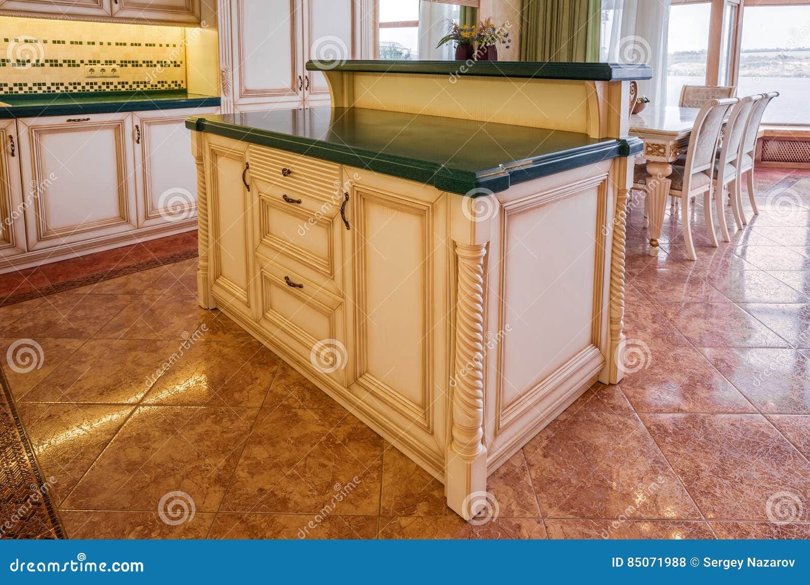 Interior Design of a Luxury Modern Kitchen with the Counter and Some ...