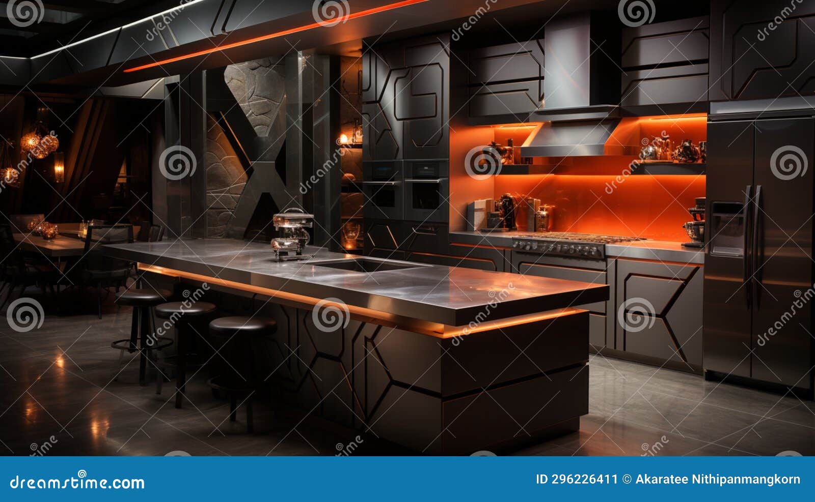 Interior Design Luxury Spacious Home Kitchen, Build in Counter Bar ...