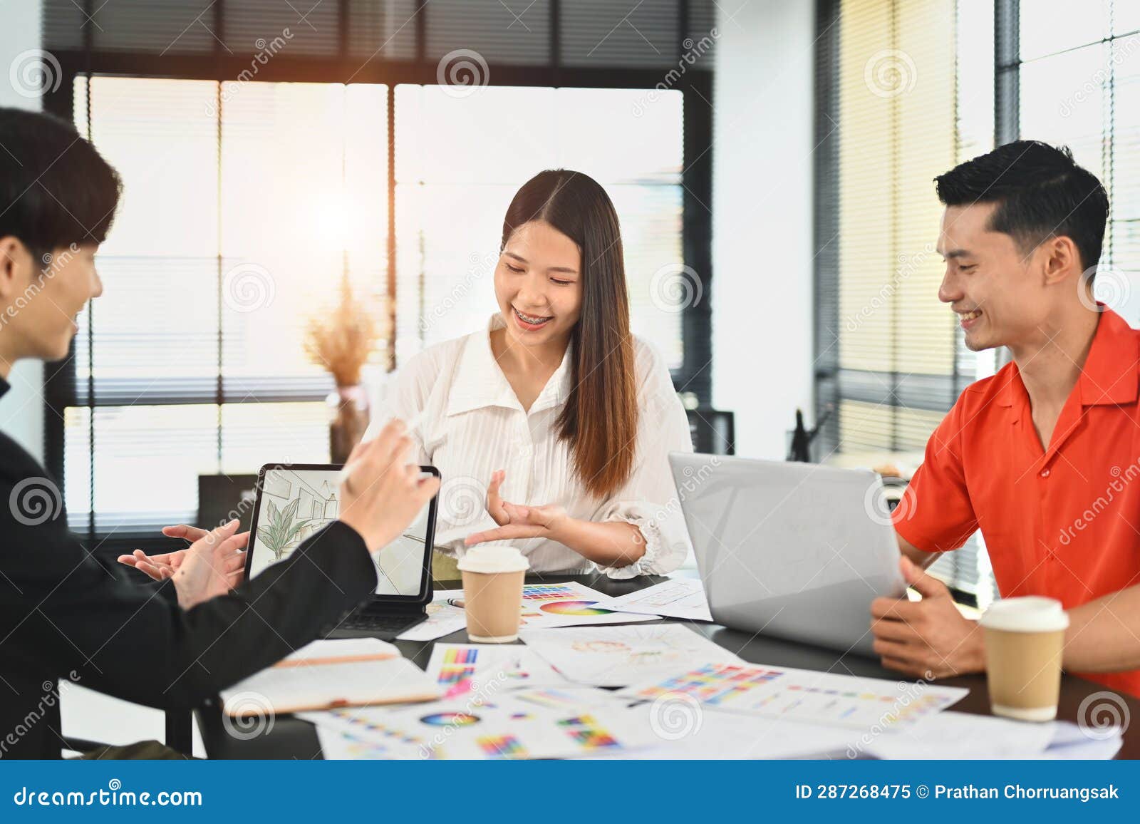 Interior Design Meeting with Project in Meeting Room. Stock Image ...