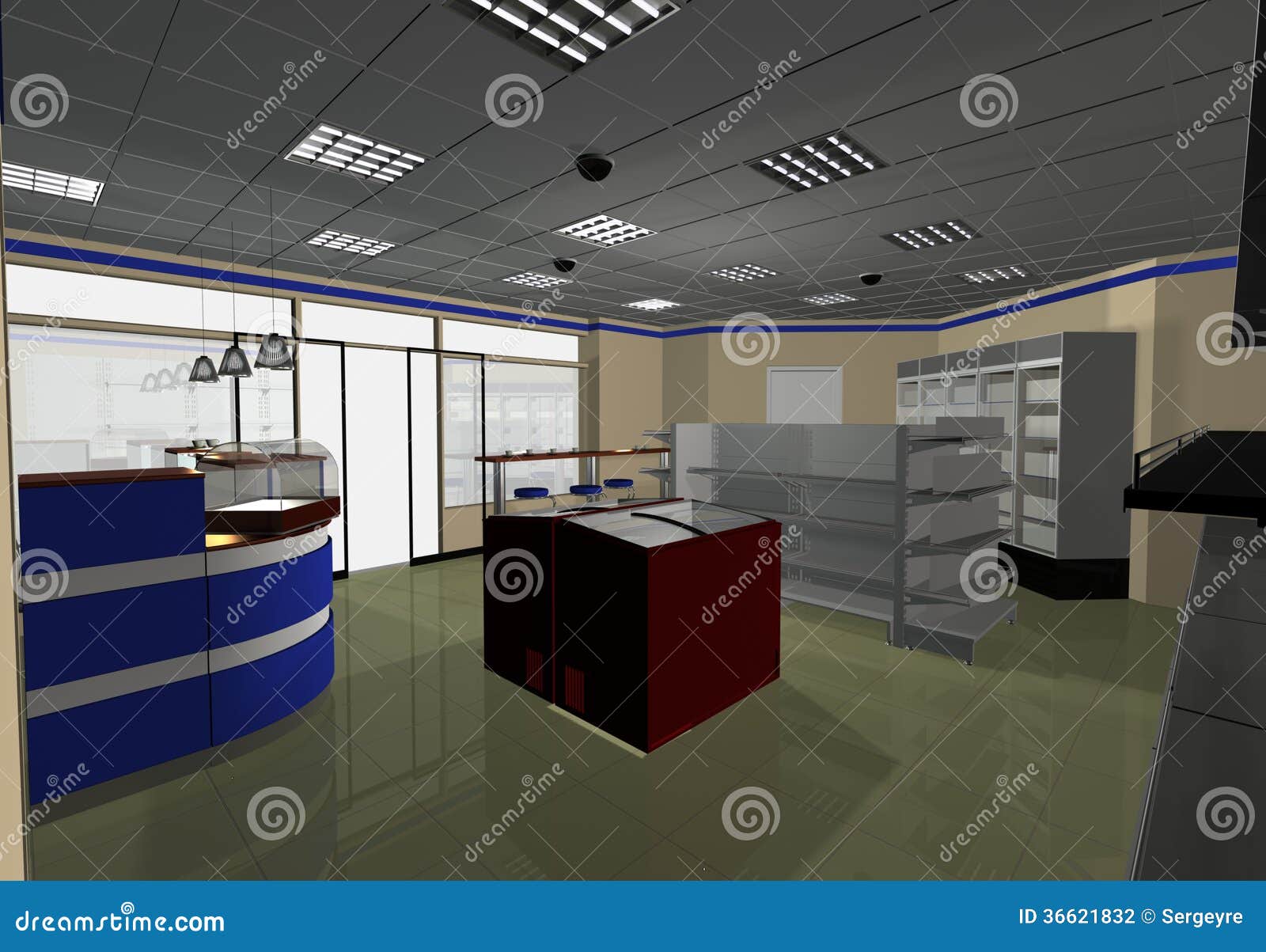 Interior design minimarket stock illustration. Illustration of ...
