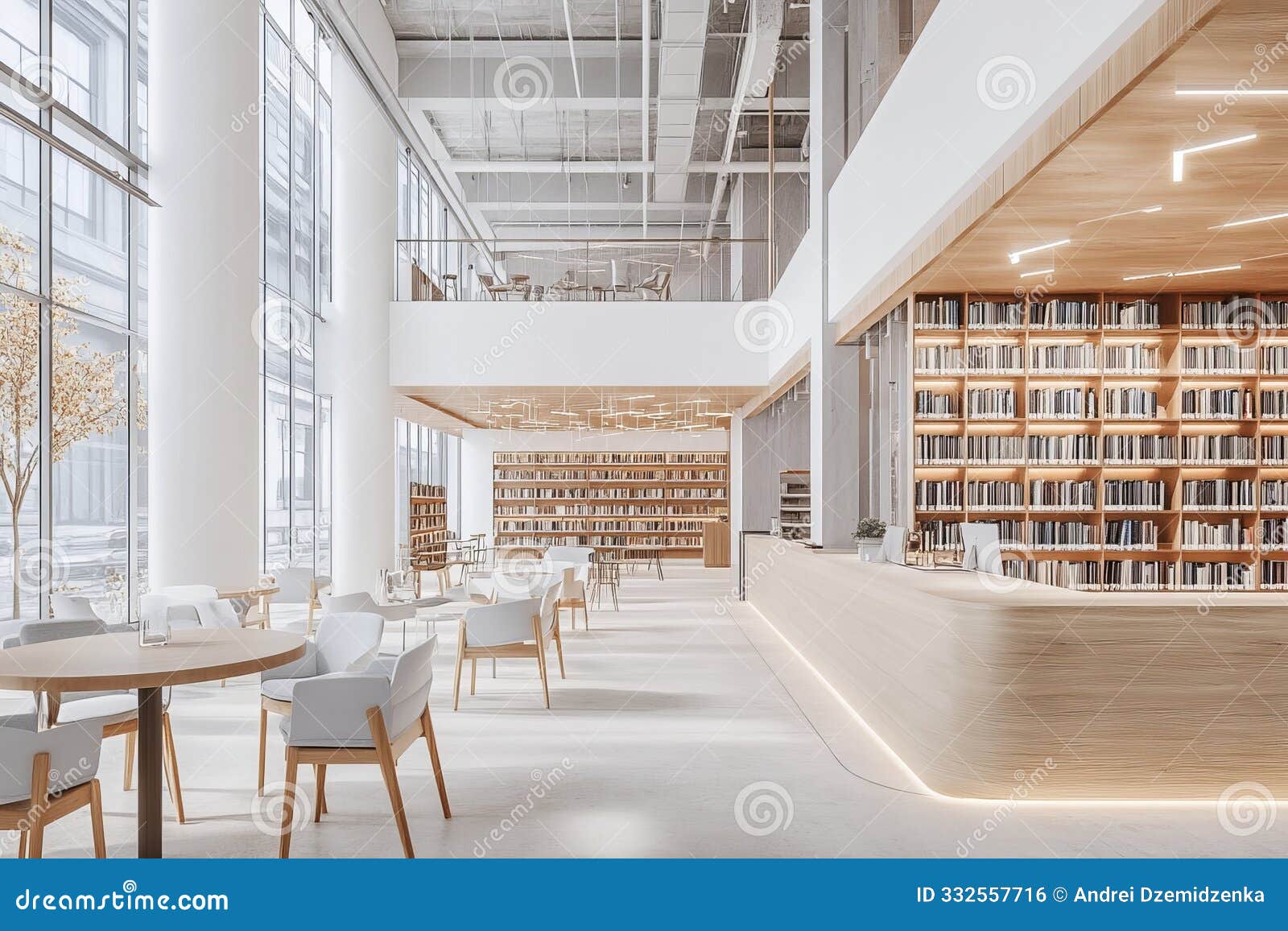 Interior Design Mockup of a Library with Bookshelves and Reading Areas ...
