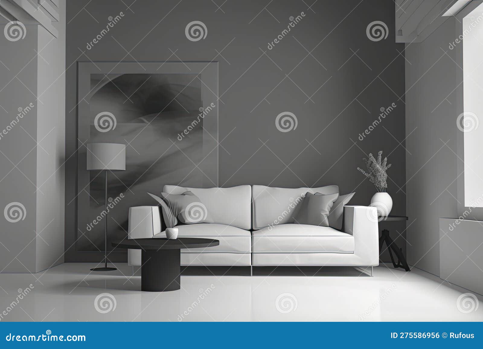 Interior Design Model Room with Sofa 3d Illustration Stock Illustration ...